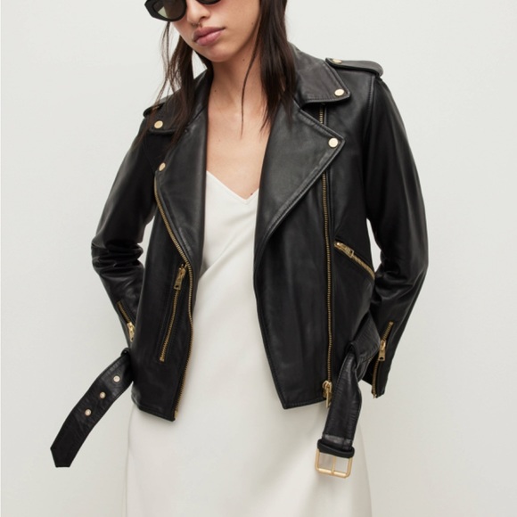 All Saints | Jackets & Coats | All Saints Balfern Gold Leather Biker ...